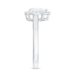 Natural Certified 5X7 MM Moonstone Halo Engagement Ring with Diamond, AAA Quality (With Ready To Gift Jewelry Box), 14K White Gold, Size:US 6.50