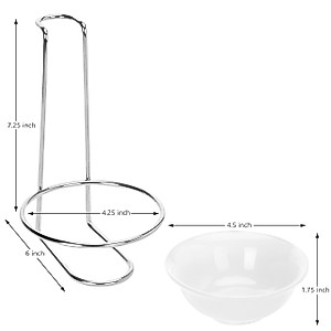 MyGift White Ceramic Ladle Holder Spoon Rest, Upright Single Cooking Utensil Holder, Vertical Drip Catcher Dish with Stainless Steel Stand for Kitchen Counter