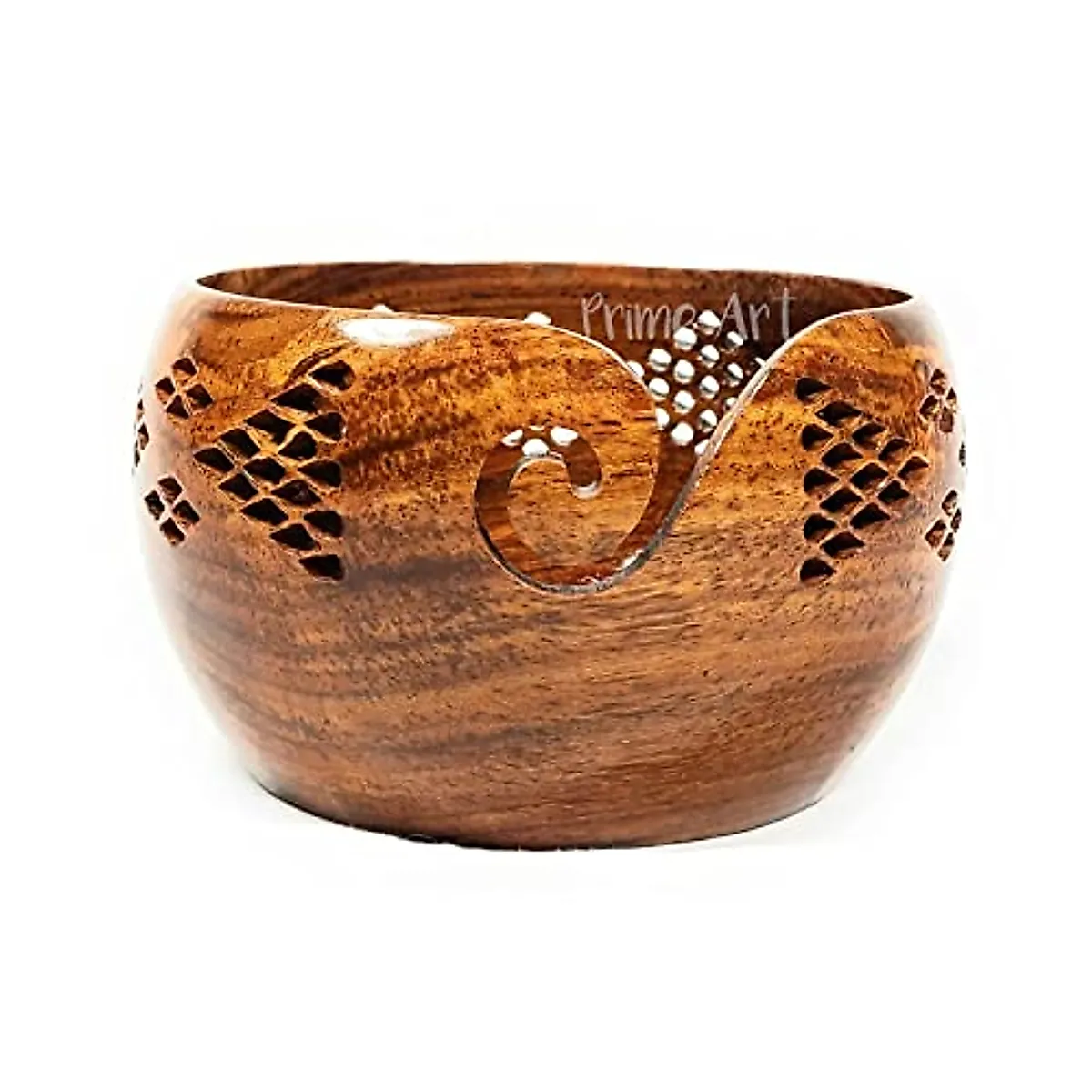 Prime Art Handmade Premium Quality Rosewood Wooden Yarn Bowl for Knitting and Crochet - Ideal for Gifting (7x4)