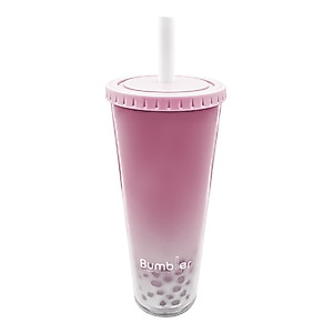 No Leak Reusable Boba Tea Cup | Tumbler in cute and unique Colors | 24 oz Large Double Wall Insulated | Wide Straw with lid and straw cleaner | Perfect for bubble milk tea or Smoothies - Blush Pink