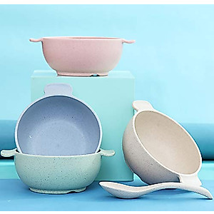 Nicunom 13 OZ Unbreakable Kids Plastic Bowls with Spoons, Reusable Cereal Bowl Wheat Straw Snacks Small Bowl Sets for Baby Kids Toddler, Microwave Dishwasher Safe,