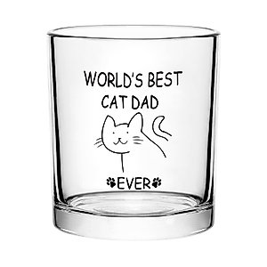 Futtumy Cat Dad Gifts, World's Best Cat Dad Ever Whiskey Glass, Cat Dad Gift for Fathers Day Birthday Christmas, Cat Dad Whiskey Glass for Dad Father Cat Dad Stepdad Bonus Dad Men Cat Lover, 10oz