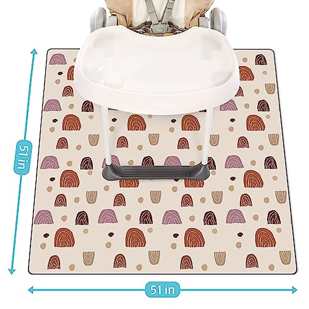 Baby Splat Mat for Under High Chair, 51 x 51 Inch Boho Splash Mat, Waterproof and Washable Spill Mat, Anti-Slip Floor Protector