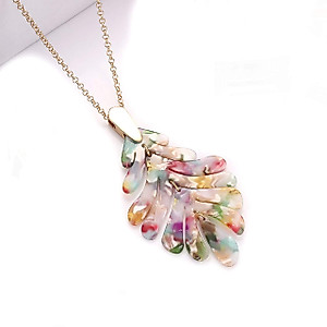 Acrylic Pendant necklace Earrings – Long Statement Leaf Charm Necklace Tortoise Resin Palm Leaf Earrings Fashion Necklaces Earrings for Women