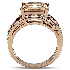 Marimor Jewelry Women's Stainless Steel Rose Gold Princess Cut Champagne Zirconia Cocktail Ring Size 9