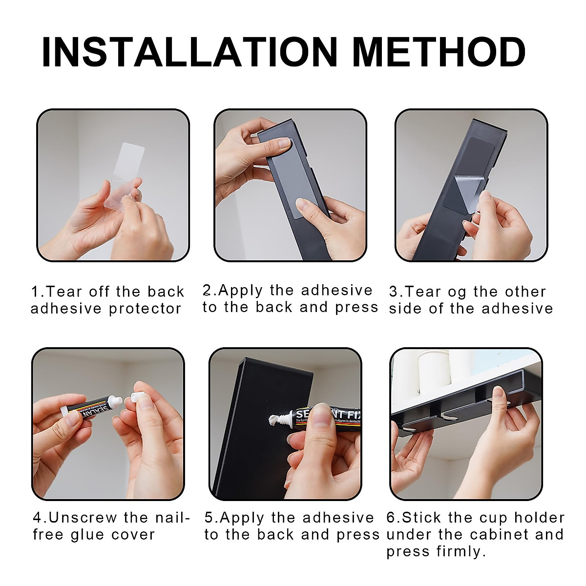 AQJUNONG Wine Glass Holder ， 2 Pack Wine Glass Rack, No Drilling Wine Glass Holder Under Cabinet, Hanging Stemware Rack Organizer Hanger for Bar and Kitchen Cabinet（Classic Black）