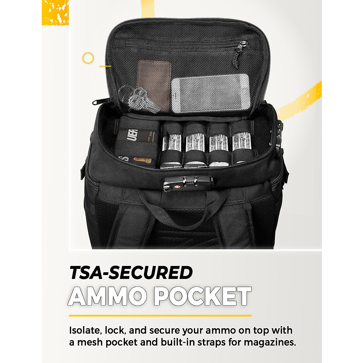 TradeSmart Range Backpack for Handguns, Ammo & Shooting Gear with 3 Lockable Compartments, Ear & Eye Protection Kit Optional