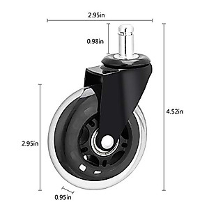 Office Chair Wheels Replacement, Office Chair 3" Caster Wheels，Set of 5 -Heavy Duty Polyurethane Chair Casters -Wood & Hardwood Floors