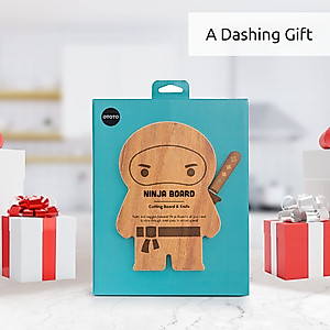 NEW!! Cutting Board & Knife Set by OTOTO - Wooden Cutting Boards for Kitchen - Housewarming Gift, Small Cutting Board Wood, Funny Kitchen Gadgets, Cooking Gifts (Ninja)