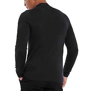 KINGBEGA Men's Regular Fit Basic Lightweight Long Sleeve Pullover Shirt Mock Turtleneck, Black 1, Large