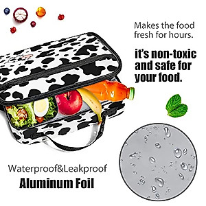 Lunch Bag for Teen Boys Girls, Stylish Reusable Insulated Lunch Box with Side Pocket for Adult and Kids, Durable Cooler Lunch Tote Bag with Detachable Handle for School Work (Cute Cow)