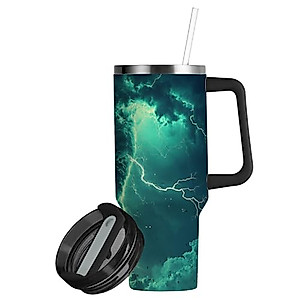 Selerdon 40 oz Tumbler Tornado Green with Handle and Straw Lid Vacuum Stainless Steel Insulated Water Bottle Travel Mug Car Cup Holder Friendly BPA Free for Gym Travel Office