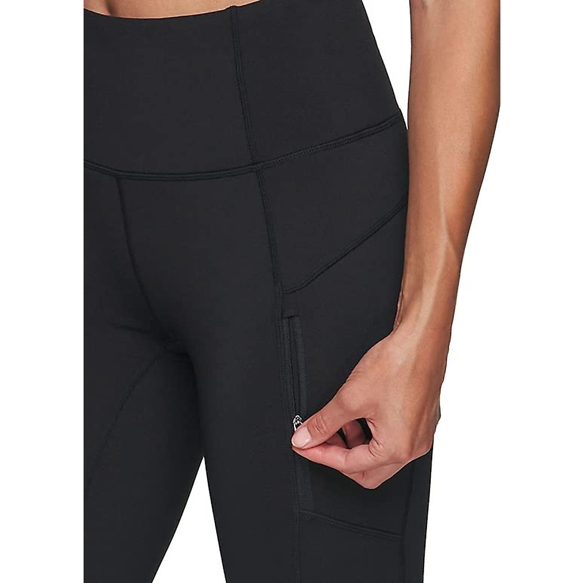 RBX Women's Fleece Lined Legging with Zip Pockets Full Length Outdoor Fleece Legging Zipper Pocket Solid Black S