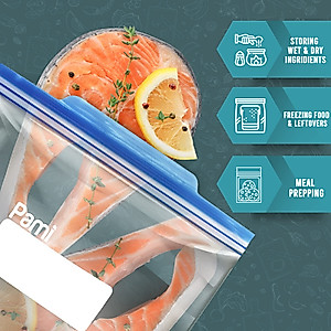 PAMI Double Zip, Extra-Thick Freezer Gallon Bags [10 Pieces] - Leakproof Freshness-Lock Food Storage Bags With Expandable Bottom- Food-Safe Zipper Bags With Freezer Shield Technology- Reusable