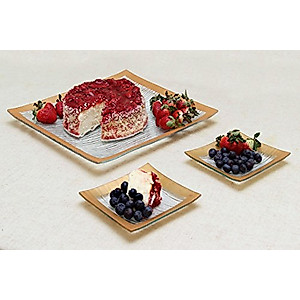 GAC Elegant Designed Square Tempered Glass Dessert Plates Set of 4 – Break and Chip Resistant - Oven Proof - Microwave Safe - Dishwasher Safe 6 Inch