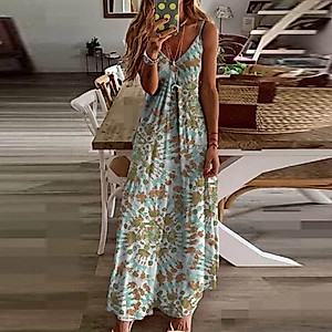 Ceboyel Women Floral Spaghetti Strap Sundress Casual Summer Long Maxi Dress Vneck Sexy Boho Dresses Trendy Beach Clothes 2023