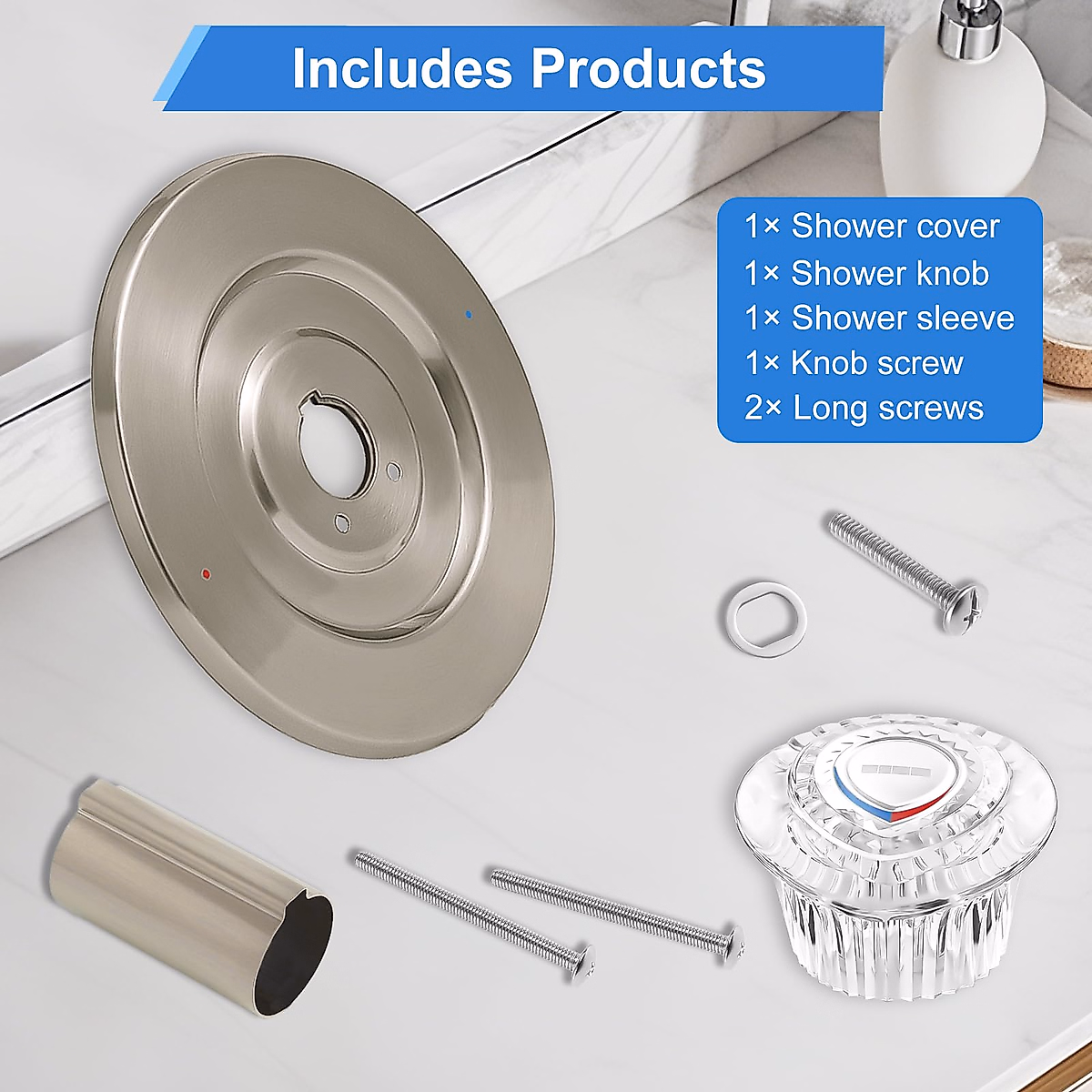 Satin Nickel Shower Trim Kit, Compatible with Moen T470 31661SN Chateau Series Shower Trim Kit and Tub/Shower Trim, for Moen 1225 Trim Kit, Includes Escutcheon, Tubes, Shower handle and Screws