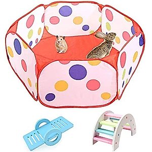 Tfwadmx Small Animals Cage Tent Hamster Foldable Exercise Playpen, Indoor/Outdoor Open Portable Fence with Seesaw for Rat Guinea Pig Rabbits Hamsters Chinchillas Gerbil Hedgehog