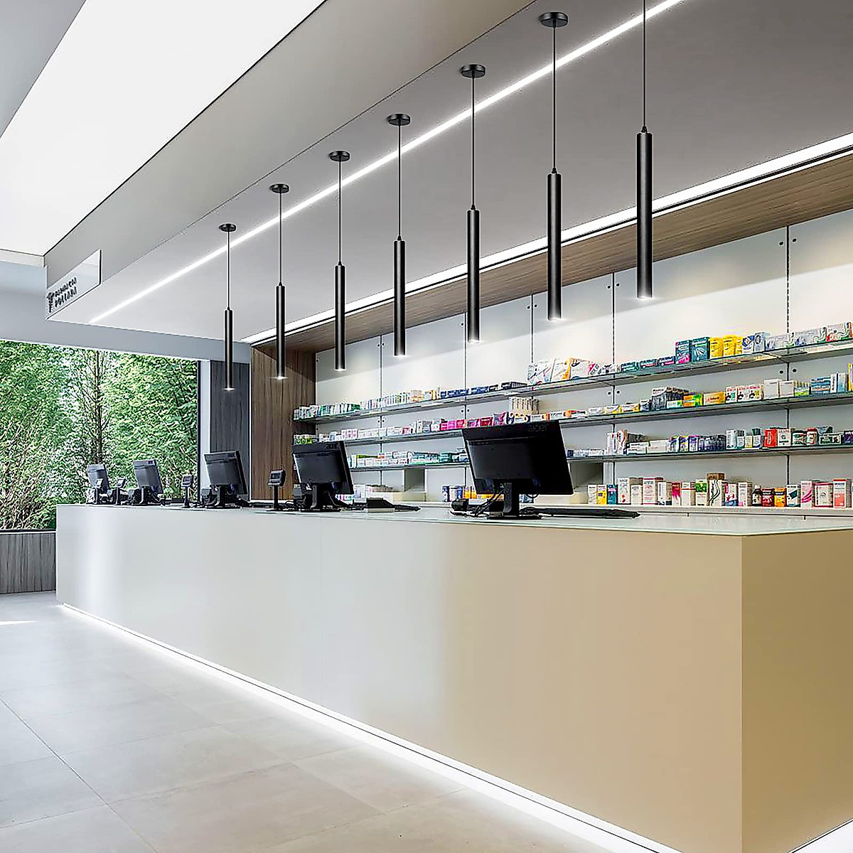 OKELI Modern Pendant Lights, Black Pendant Light Fixture, LED Minimalist Strip Pendant Lighting for Kitchen Island Bar,15inch,4000K,10W, ETL,3 Pack