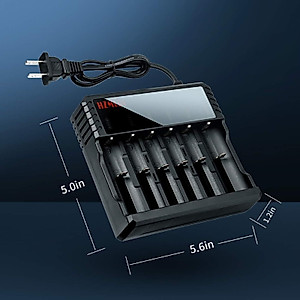 6 Bay 18650 Battery Charger Universal Wall Charger for 3.7v Lithium Rechargeable Batteries Compatible 18650 26650 14500 16340(RCR123) 10440 17670 18490 17500 Lithium Battery Charger (DC Charger)