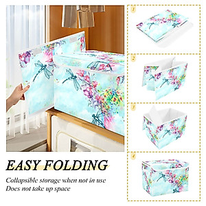 WELLDAY Flower Dragonfly Storage Baskets Foldable Cube Storage Bin with Lids and Handle, 16.5x12.6x11.8 In Storage Boxes for Toys, Shelves, Closet, Bedroom, Nursery