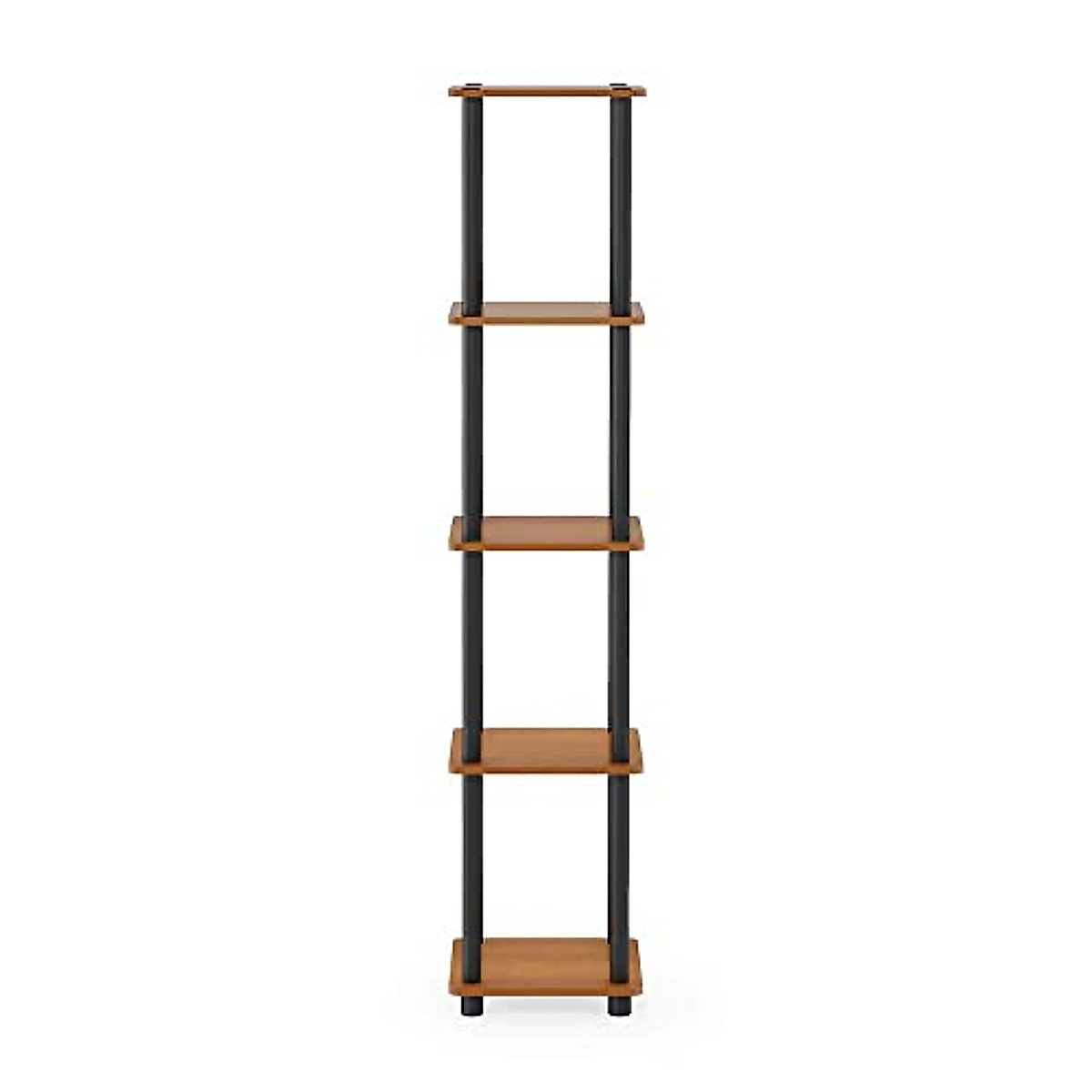 FURINNO Turn-N-Tube 5-Tier Corner Square Rack Display Shelf, Round, Light Cherry/Black