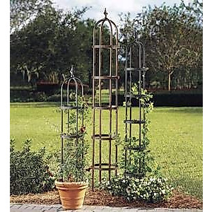 Plow & Hearth Metal Garden Obelisk | Indoor/Outdoor | Powder-Coated Steel | Trellis for Climbing | Floral Pattern | 11" Dia. x 8'H | Bronze
