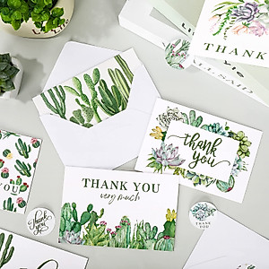 AnyDesign Cactus Thank You Cards 36 Pack Watercolor Succulent Note Cards with Matching Seal Stickers Envelopes Greenery Greeting Blank Cards for Birthday Baby Shower Wedding Bridal Party, 4 x 6