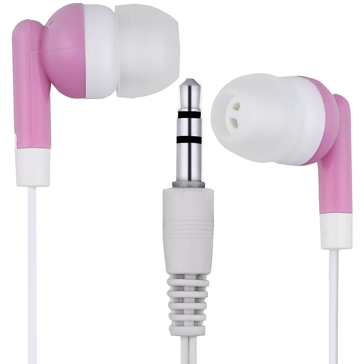 LowCostEarbuds Bulk Pack of 25 Pink/White Earbuds/Headphones - Individually Bagged