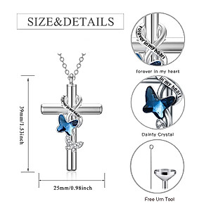 Flpruy Butterfly Urn Necklaces for Ashes 925 Sterling Silver Memorial Pendant Cremation Keepsake Necklace for Ashes for Human Pets Forever in My Heart