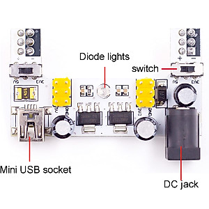 DKARDU DC 5V/3.3V 2 Channel Breadboard Power Module Mini USB Interface+ MB-102 Breadboard+Solderless Flexible Breadboard Jumper Wires Cable with Mini USB Cable for Arduino