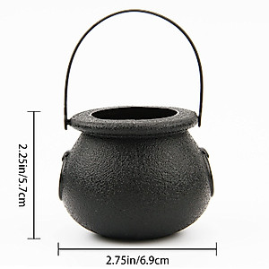 LOMIMOS 12pcs Halloween Day Mini Black Cauldron,Multi-purposed Plastic Candy Holder with Handle for Decoration Party Favors