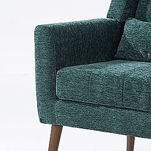 Modern Accent Chair, Chenille Arm Chair Leisure Chair with Pillow Upholstered Comfy Reading Chair 1-Seat Cushioned Sofa with Solid Wood Legs for Living Room Bedroom Studio Balcony (Blackish Green)