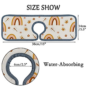 Kitchen Faucet Absorbent Mat 3 Pieces Boho Dragonflies Flowers Butterflies Faucet Sink Splash Guard Bathroom Counter and RV,Faucet Counter Sink Water Stains Preventer