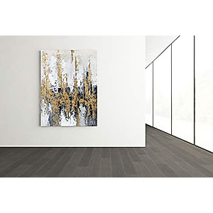 Yihui Arts Modern Abstract Skyline Canvas Wall Artwork with Gold Foil Modern Oil Painting Pictures with Framed for Living Room Bedroom Bathroom Decoration