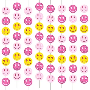 Ctosree 8 Pcs Preppy Hot Pink Birthday Party Decorations Happy Face Banner Preppy Party Decorations Smile Face Hanging Banners for Girls Kids Female Bachelorette Birthday Preppy Party Supplies