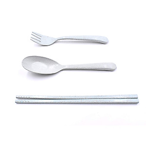 3PCS Portable Cutlery Blue Boreal Europe Style Healthy Eco-Friendly Wheat Straw Spoon Chopstick Fork Tableware set for Travel, Picnic, Camping or Just for Daily Use (Blue)