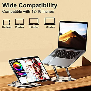 LIENS Adjustable Laptop Stand with 360 Rotating Base Compatible with MacBook Pro/Air Notebook up to 17 Inches Silver (Silver with Fan)