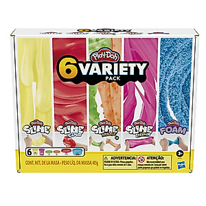 Play-Doh Slime Compound Variety 6-Pack with Play-Doh: Foam, Super Cloud, Krackle, Super Stretch, Preschool Toys for 3 Year Old Boys & Girls & Up