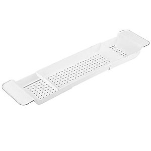 BESPORTBLE Expandable Bath Shelf Non Slip Grip Bath Tubs Shelf Adjustable Plastic Bathtub Caddy Bathtub Tray Over The Clawfoot Tub Rack for for Kitchen Bathroom Toilet White