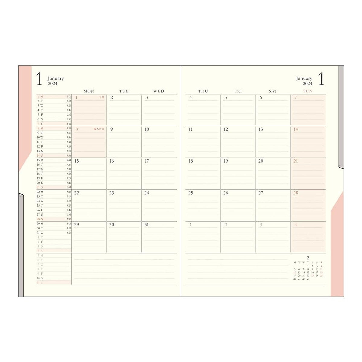 Midori 22262006 Double Schedule Notebook, 2024, B6, Monthly, Black (Starts October 2023) (black)
