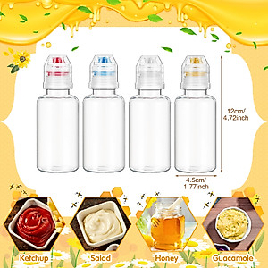 Tioncy 20 Pcs Mini Condiment Squeeze Bottle 3.2 oz Plastic Condiment Dispenser Camping Condiment Containers with Flip Top Reusable Travel Condiments for Honey, Syrups, Ketchup, Salad Dressing, Oils