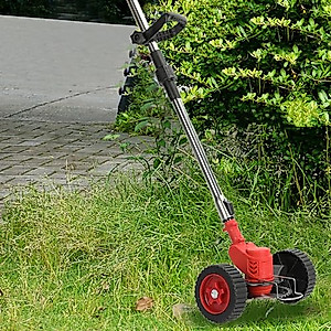 Hesitroad Electric Lawn Mower, Multifunctional Rechargeable Weed Eater Telescopic Rod D-Shaped Handle Grass String Trimmer Cordless Lightweight Bush Cutter for Garden 24V 2000mAh Battery Supply Red