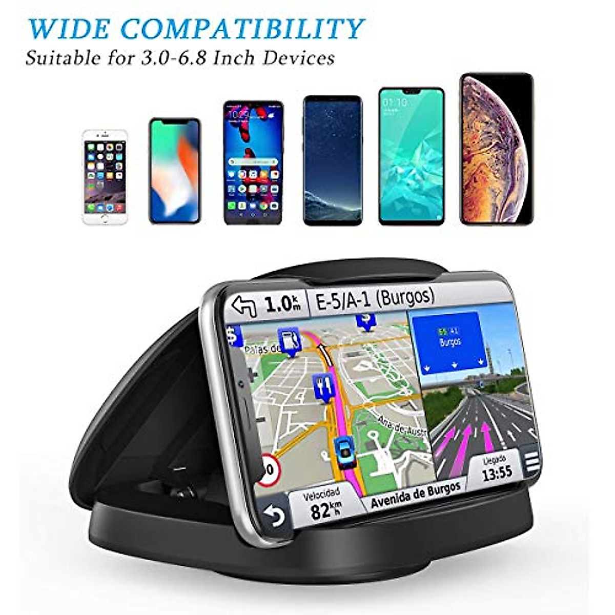 Cell Phone Holder for Car, Upgraded 360° Rotatable Phone Mount for Dashboard, Horizontal & Vertical Viewing Friendly Phone Car Mount, Compatible with iPhone Samsung Android Smartphones GPS Devices
