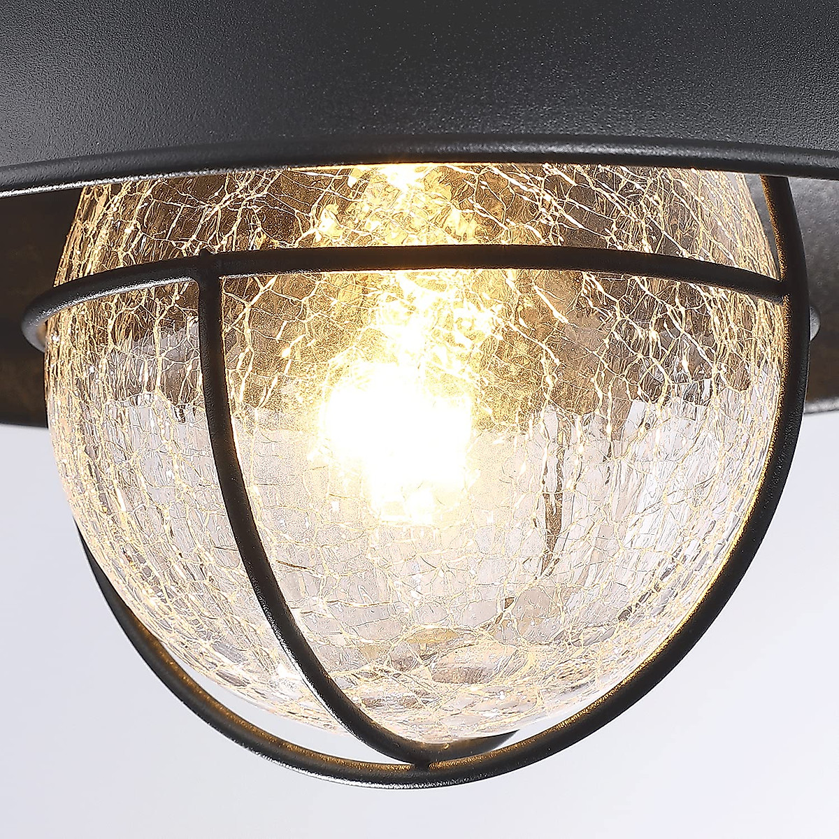 Untrammelife Rustic Outdoor Wall Light Fixture with Dusk to Dawn PIR Motion Sensor 2 Pack Matte Black Outdoor Wall Lantern Lamp with Crackle Glass Shade for Porch Barn Front Door, Bulbs Included