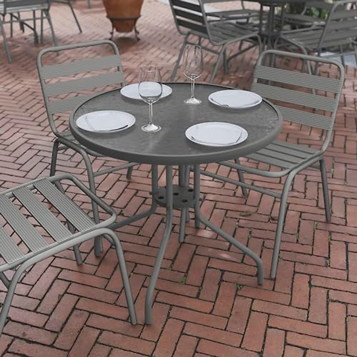 Flash Furniture Bellamy 31.5'' Round Tempered Glass Metal Table, Silver