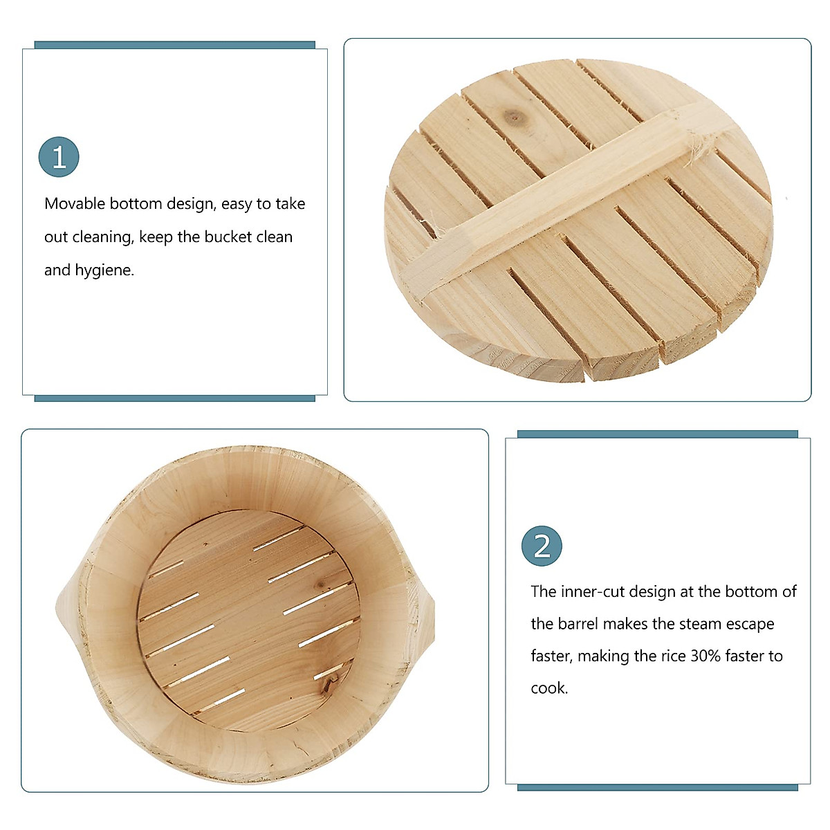 Cabilock Japanese Rice Bamboo Food Steamer Wooden Sushi Rice Bowl Hangiri Sushi Oke Sushi Rice Mixing Tub Bamboo Steamer Basket for Restaurant Home Kitchen Dumpling Steamer Basket Rice Container