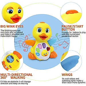 MOONTOY Crawling Duck Baby Toys Infant Tummy Time Toy 3 4 5 6 7 8 9 10 11 12 Month with Lights & Music Toddler Light Up Walking Dancing Learning Developmental Gift 0-6 6-12 Month 1 2 Year Old Boy Girl