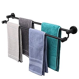 TocTen Double Bath Towel Bar - Thicken SUS304 Stainless Steel Towel Rack for Bathroom, Bathroom Accessories Double Towel Rod Heavy Duty Wall Mounted Towel Holder (Black, 30IN)