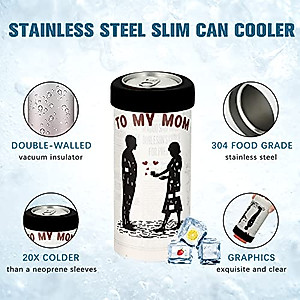 Mother's Birthday Gift for Mom from Son, Skinny Can Cooler Sleeves, To My Mom, Double-Walled Stainless Steel Slim Tumbler, Fits All 12oz Slim Cans, Christmas Day Birthday Gift（Light yellow）
